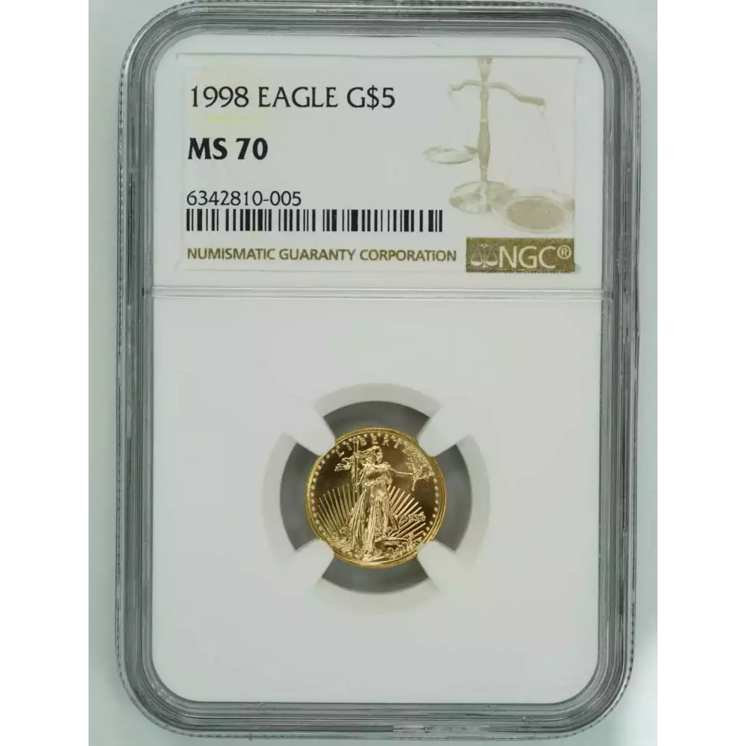 1998-PHILADELPHIA Bullion $5 Gold Eagle 1/10 oz NGC MS-70 - Kearney ...